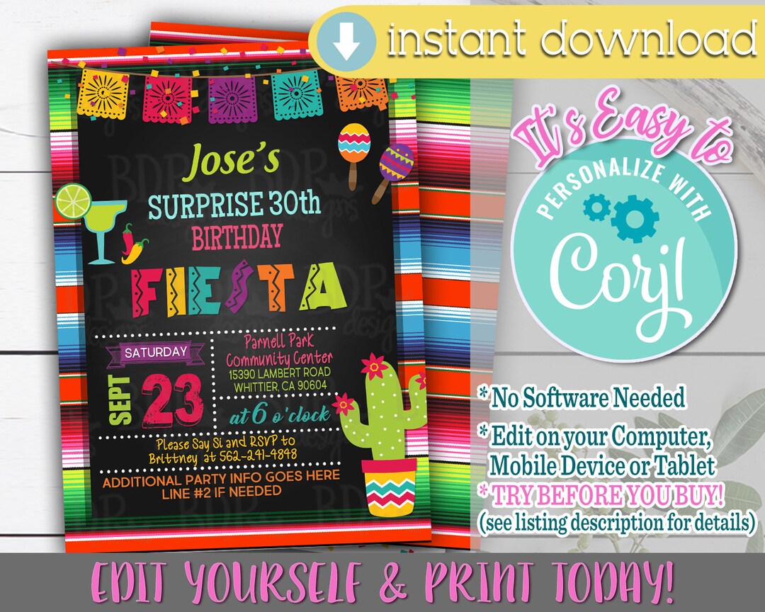 FIESTA Birthday Invitation, Fiesta Birthday Invite, Fiesta Invitation ...