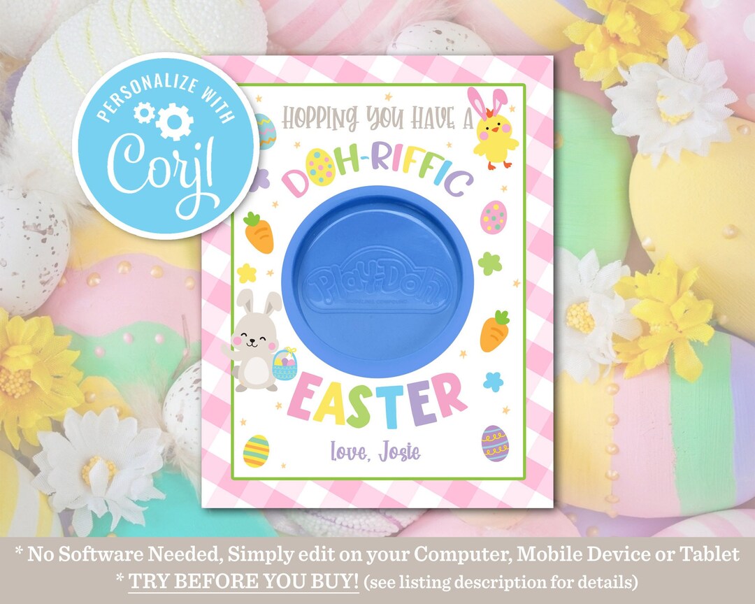 Doh-riffic Easter Tag, Editable Play Dough Easter Gift Tag Hopping You ...