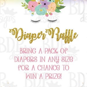 Floral Unicorn Diaper Raffle Cards Magical Rainbow Celebration Girl ...