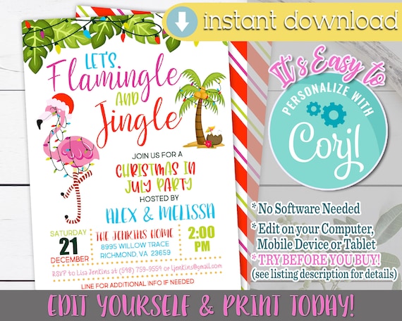 Flamingle and Jingle Invitation Flamingle and Jingle Jingle - Etsy