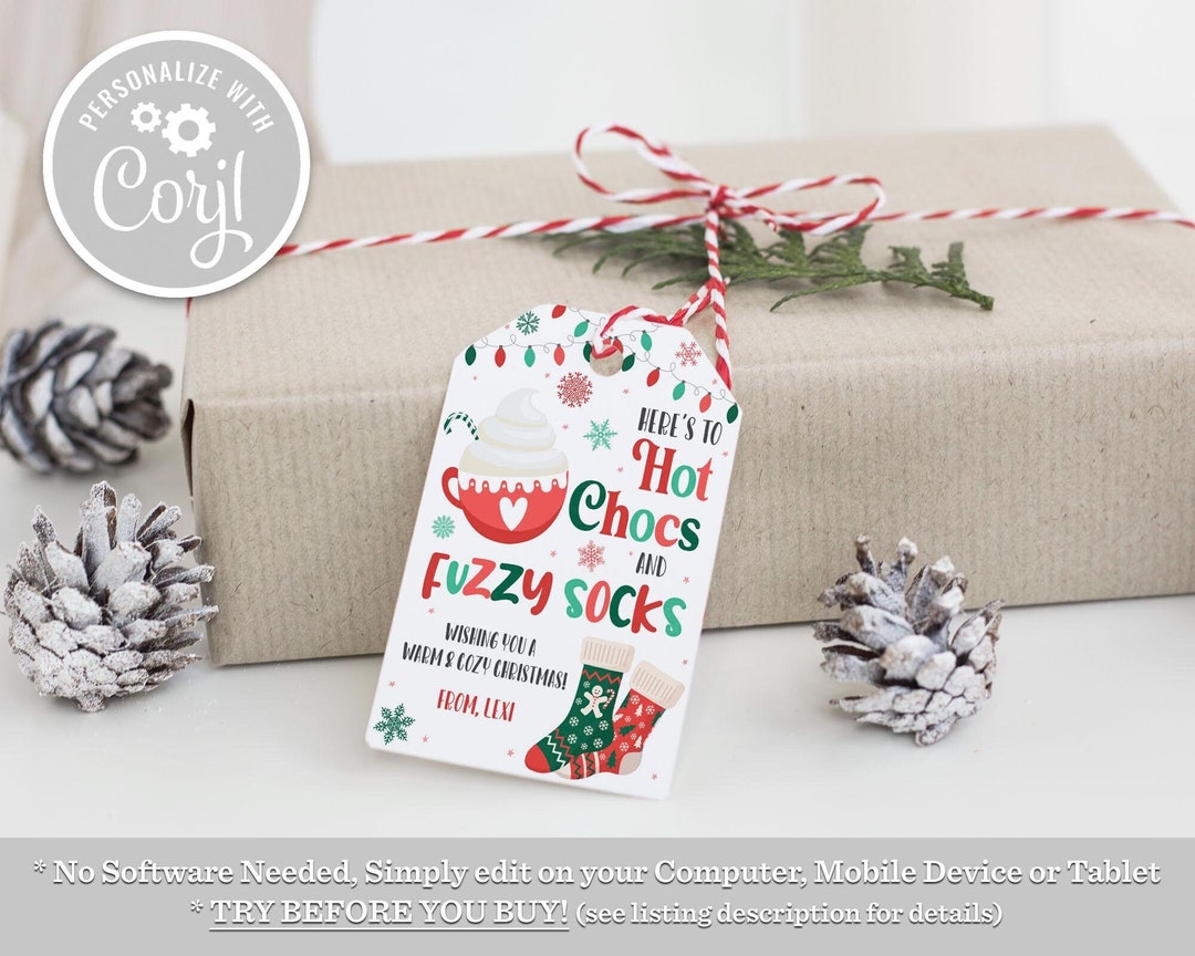 Here's to Hot Chocos and Fuzzy Socks Christmas Holiday Gift Tag Fuzzy ...