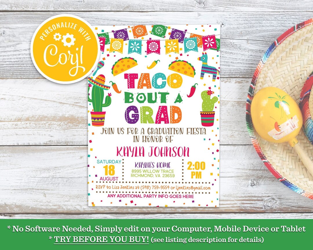 Taco Bout a Grad, Fiesta Graduation Invitation, Fiesta Grad Party ...