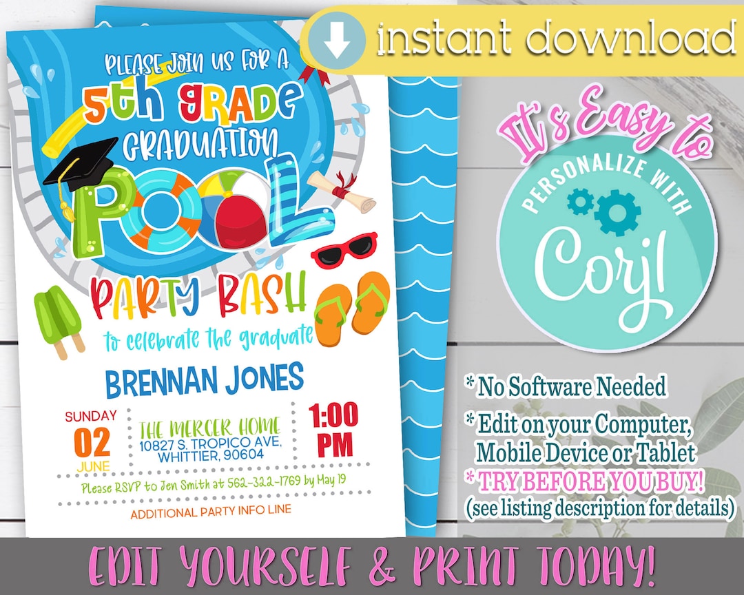 5th Grade Graduation Invitation, Elementary Graduation Invite, 5th ...