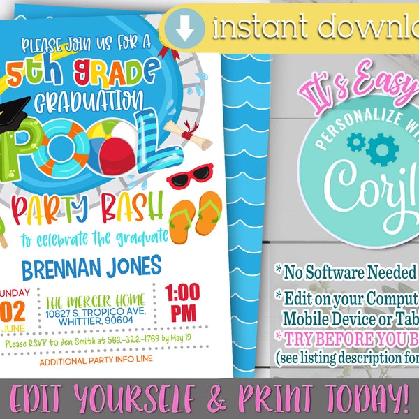 5th Grade Graduation Pool Invite - Etsy