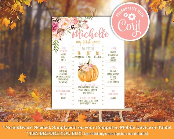 My First Year Sign, My First Year Poster, My First Year Milestone Sign ...