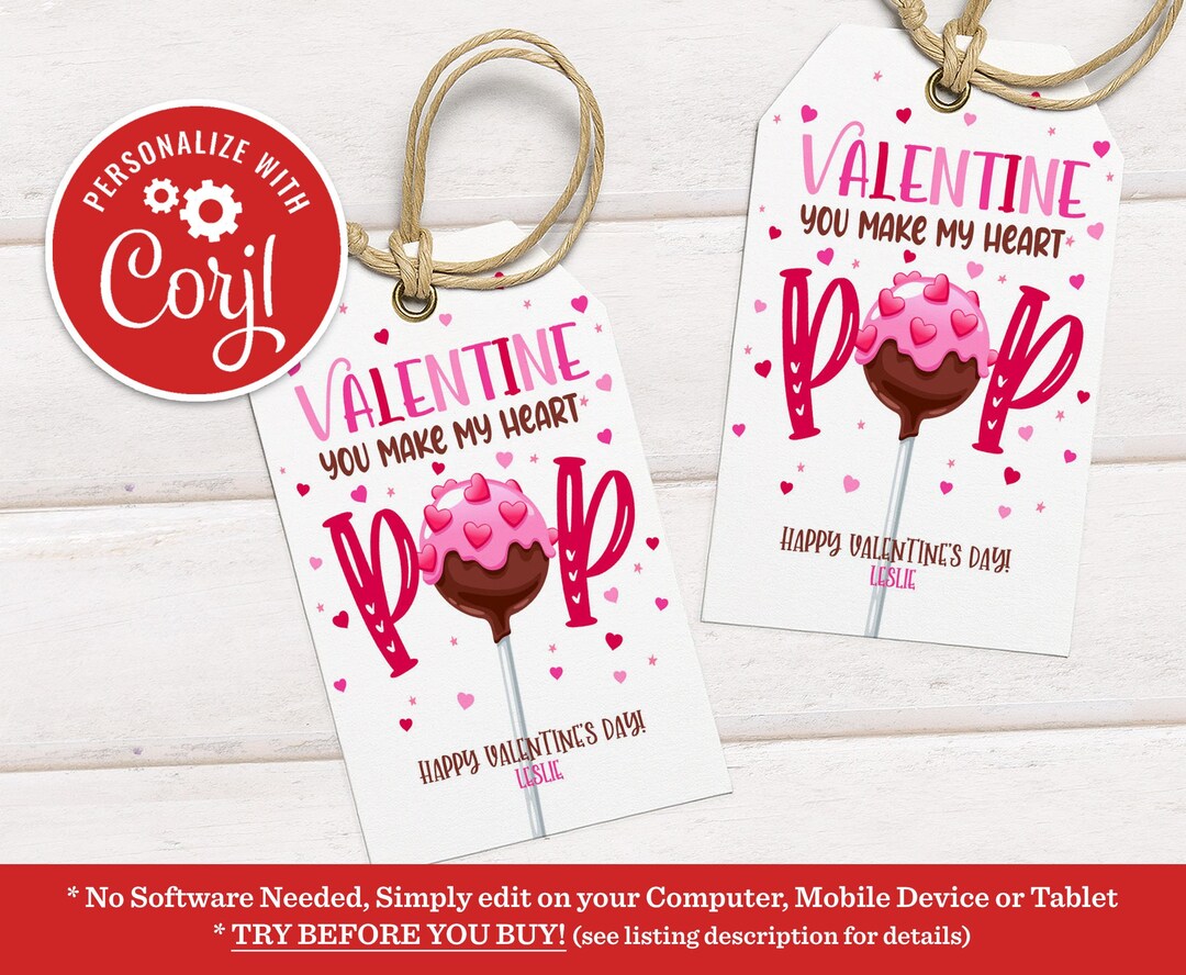 Editable You Make My Heart Pop Valentine's Gift Tag Cake Pop Valentine ...