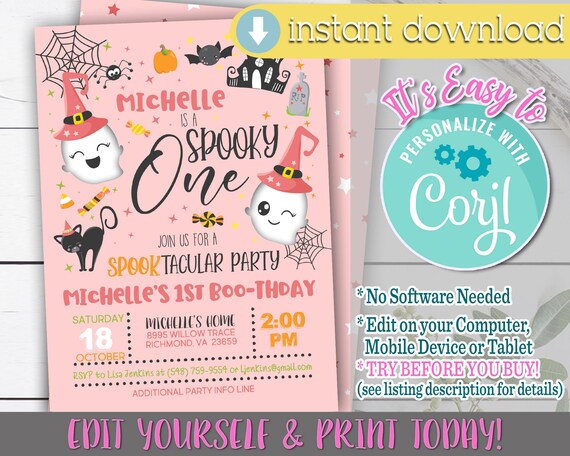 Spooky One Birthday Invitation, Spooky One Birthday, Spooky One ...