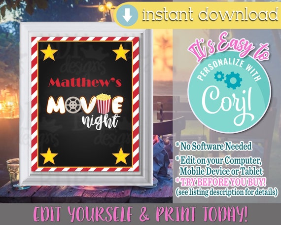 Movie Night Sign, Movie Night Decorations, Movie Night Sign, Movie ...
