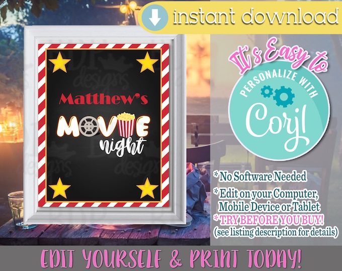 Movie Night Sign Movie Night Decorations Movie Night Sign - Etsy