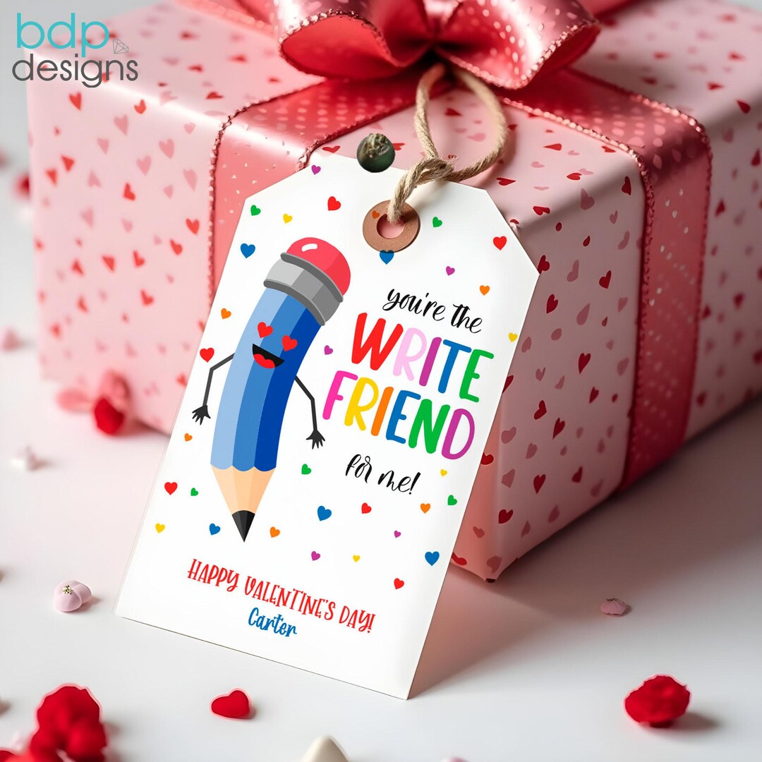 Editable Valentines Pencil Gift Tags: School Classroom Favors (digital ...