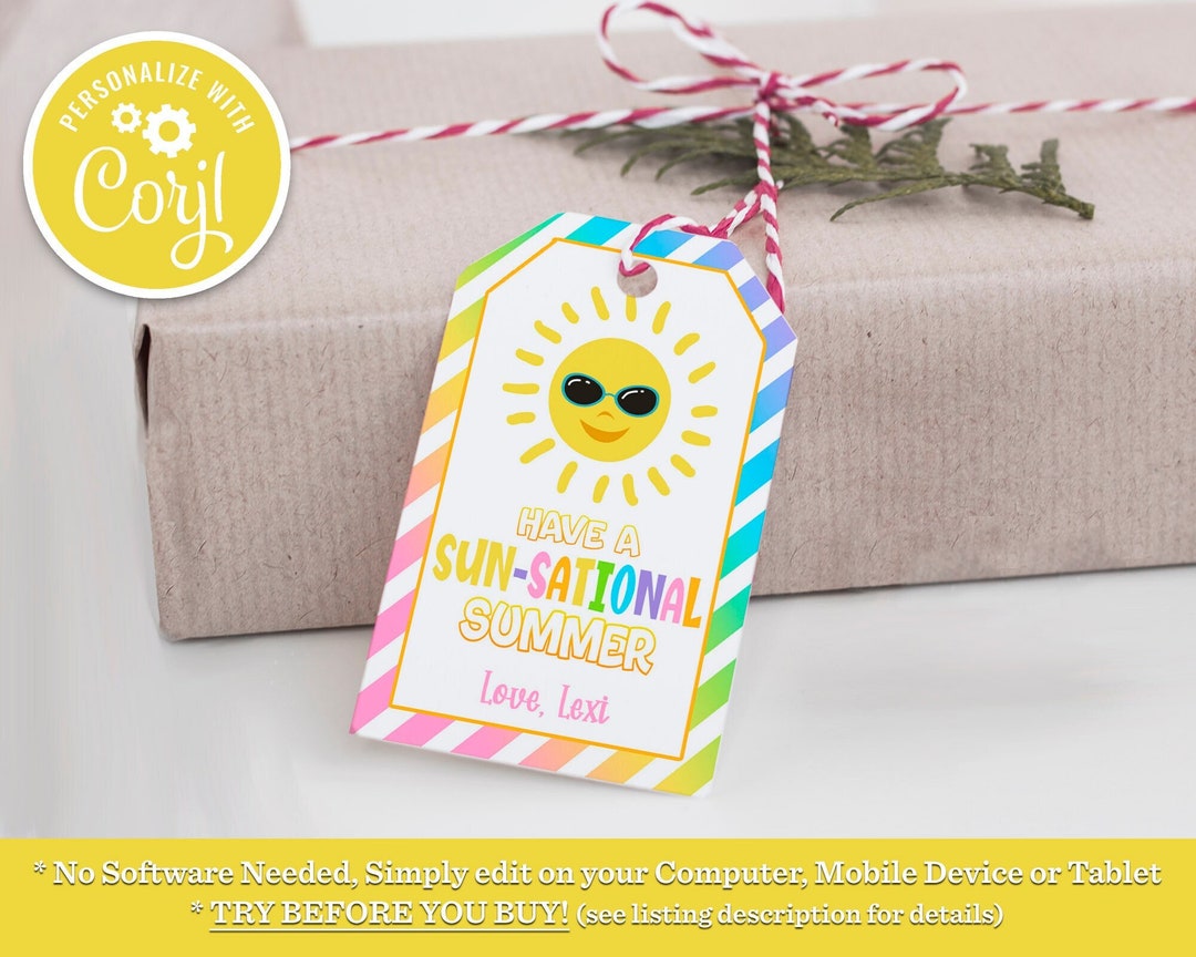 Sunsational Summer Favor Tag: Rainbow End of School Gift (editable ...