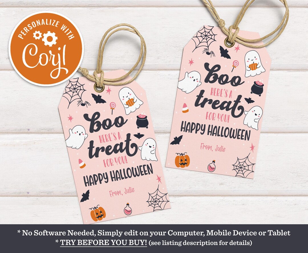 Editable Halloween Ghost Gift Tag: Pink Boo Treat Tag (instant Download ...