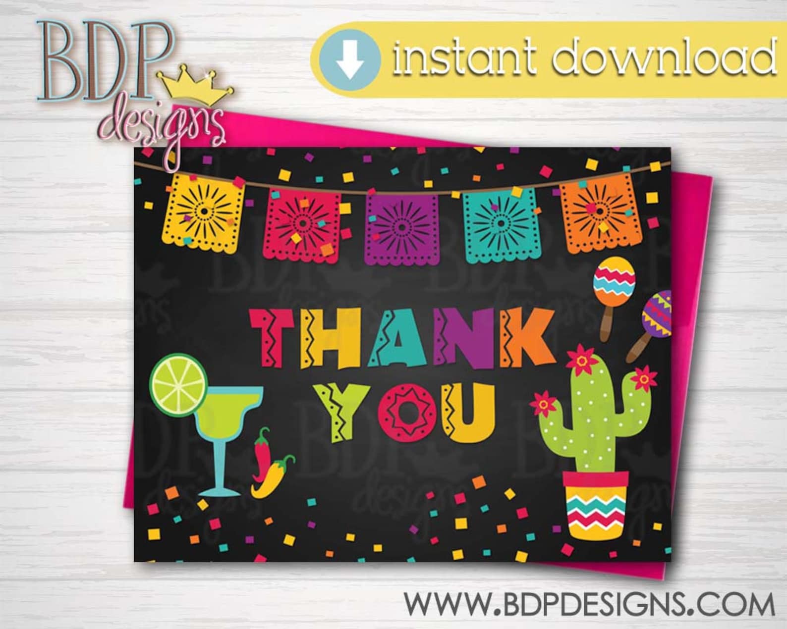 Fiesta Thank You Card INSTANT DOWNLOAD Fiesta Graduation - Etsy