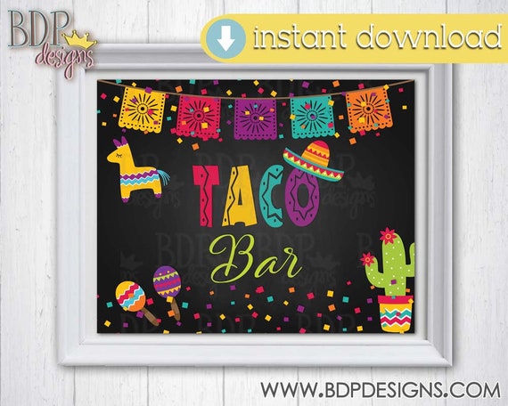 Taco Bar Sign, Fiesta Party Signs, Fiesta Sign Printable, Fiesta Bridal ...