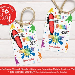 Editable Pen Gift Tag Have A Stupendous Valentines Day Non Candy ...