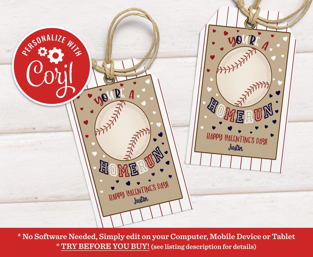 Editable Baseball Valentine's Day Gift Tag Valentine You're A Home Run ...