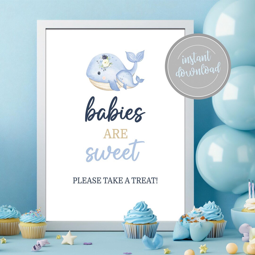 Whale Baby Shower Sign: Nautical Favor Decor (PDF & JPEG) - Etsy