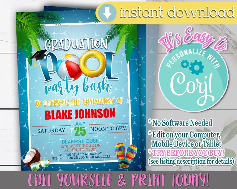 Graduation Pool Party Invitation Graduation Pool Party Pool - Etsy