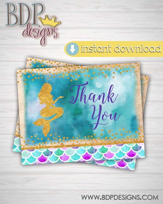 Mermaid Thank You Cards, Mermaid Thank You Note, Mermaid Baby Shower ...
