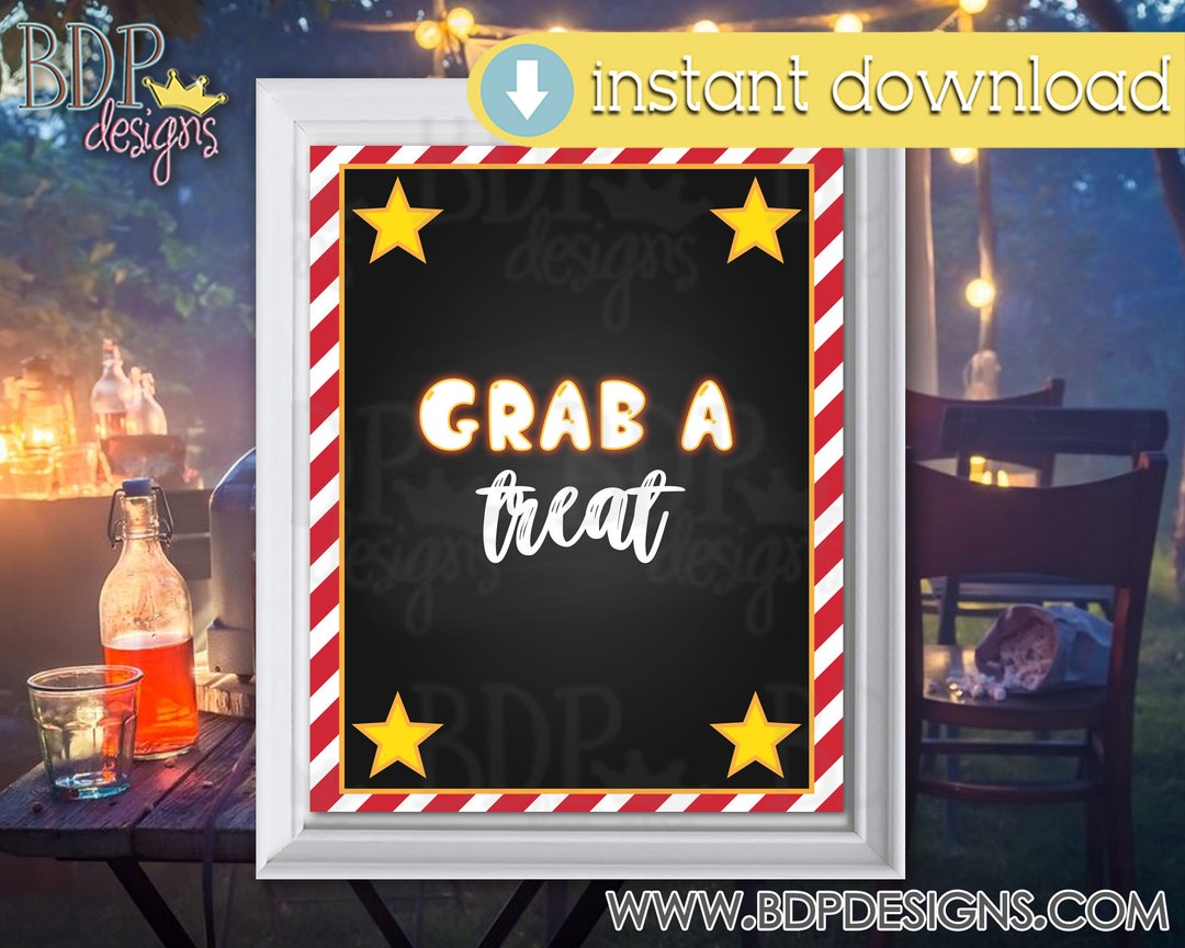 Grab a Treat Sign: Movie Night Party Decor (PDF & JPEG) - Etsy