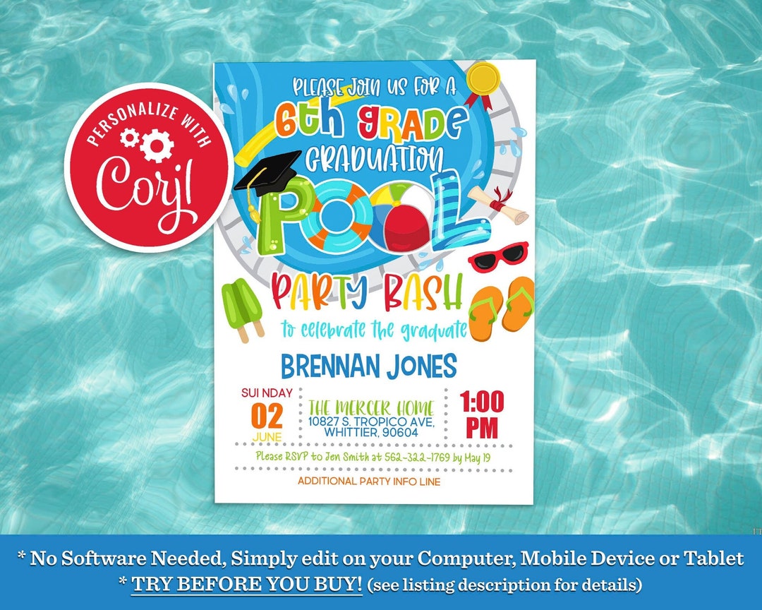 6th Grade Graduation Invitation, Elementary Graduation Invite, 6th ...