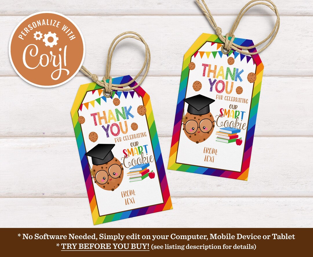 One Smart Cookie Tag, One Smart Cookie Thank You Tag, One Smart Cookie ...