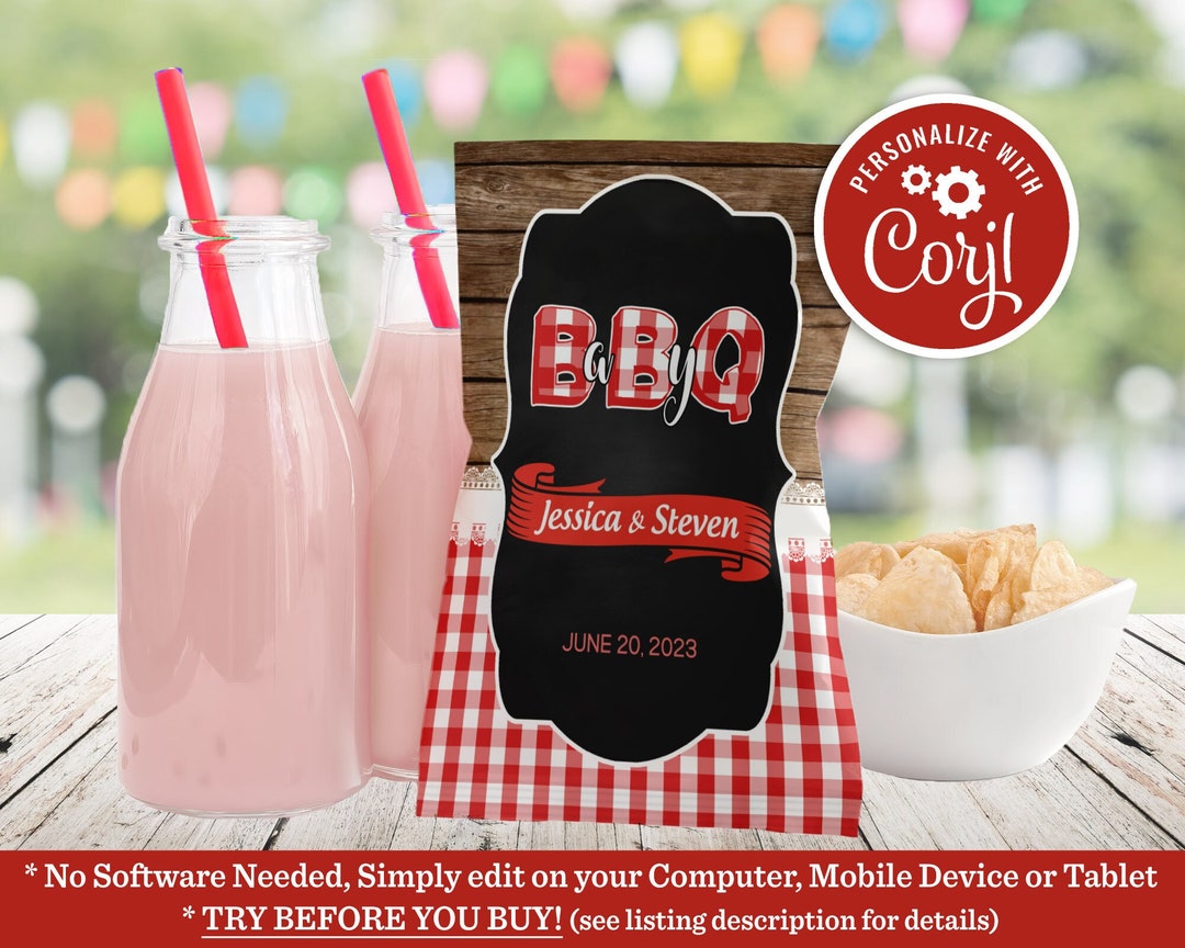 Baby Q Chip Bag, Baby Q Party Decor, Baby Q Party Favor, Chip Bag ...