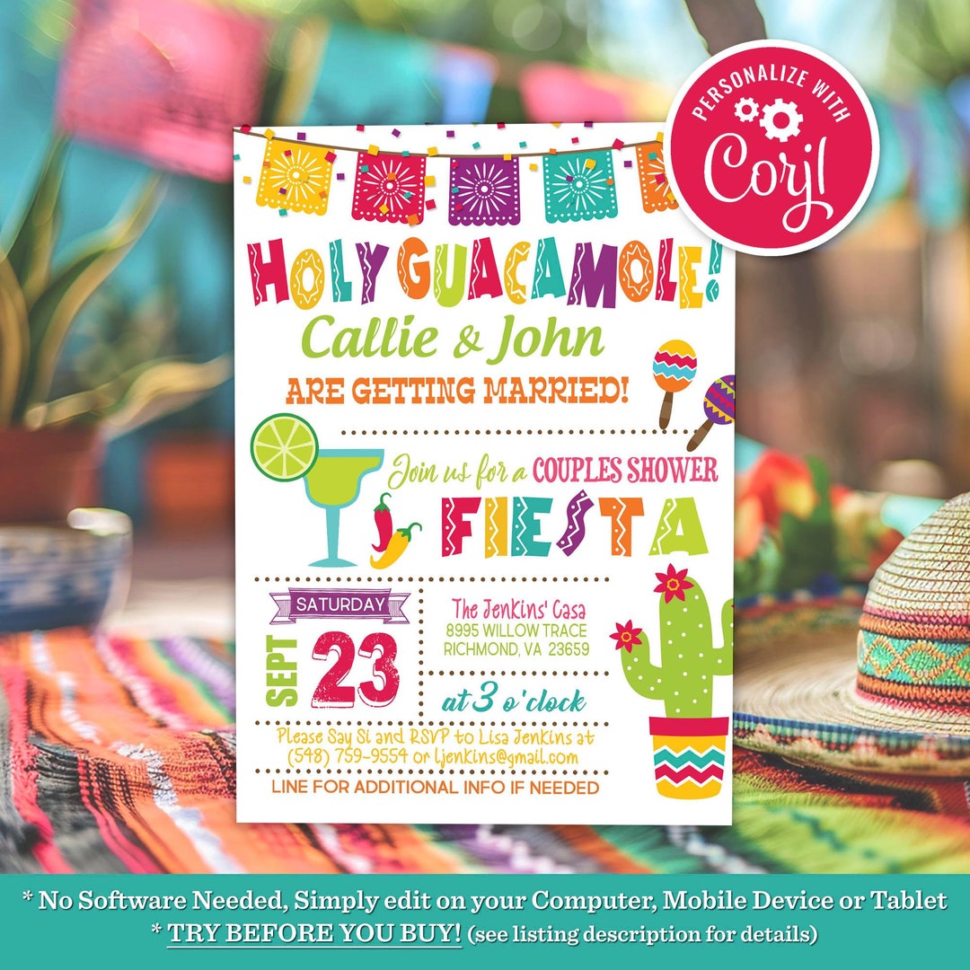 Fiesta Couples Shower Invitation: Mexican Cactus Love (printable ...