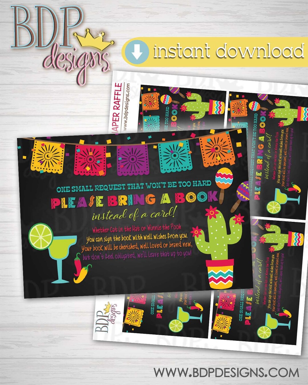 Fiesta Books for Baby Insert Card, Fiesta Baby Shower Game, INSTANT ...