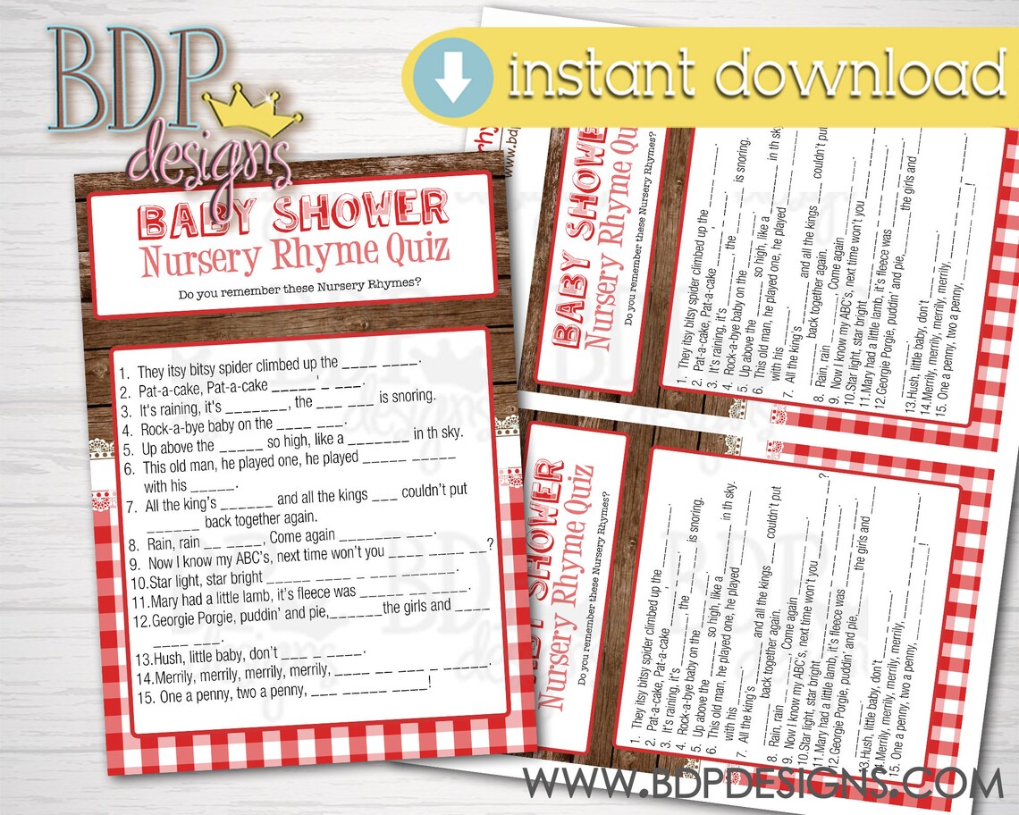 Nursery Rhyme Quiz BBQ Baby Shower Games BBQ Baby Shower | Etsy