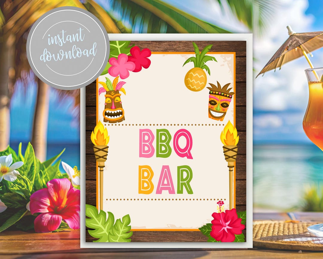 Luau BBQ Bar Sign: Tropical Tiki Party Decor (digital Download) - Etsy