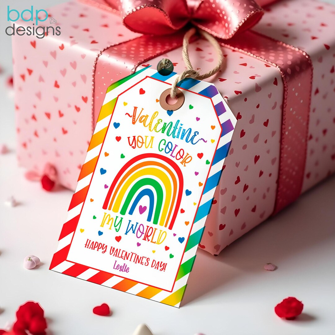 Valentine's Gift Tag: Rainbow You Color My World (editable Digital ...