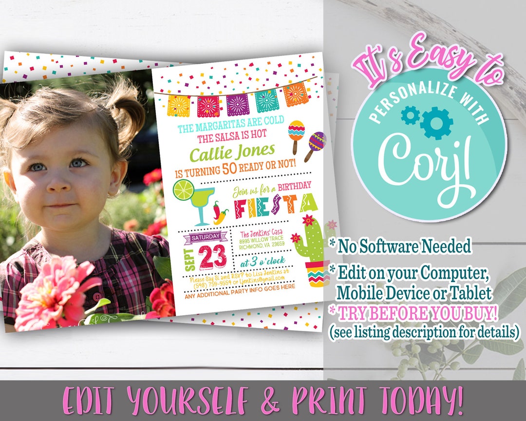 Fiesta Birthday Invitation, Fiesta Birthday Invitation Digital Template ...