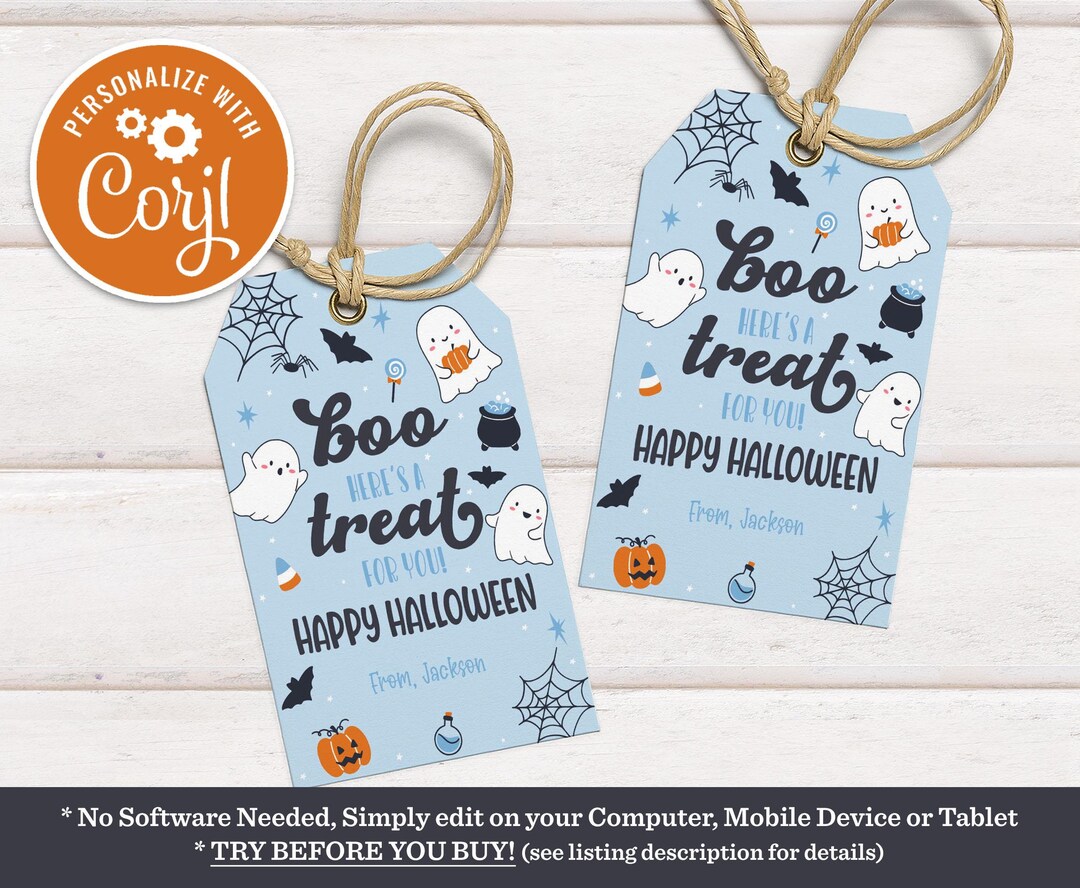 Editable Halloween Ghost Boo Here's A Treat for You Gift Tag Blue Tag ...