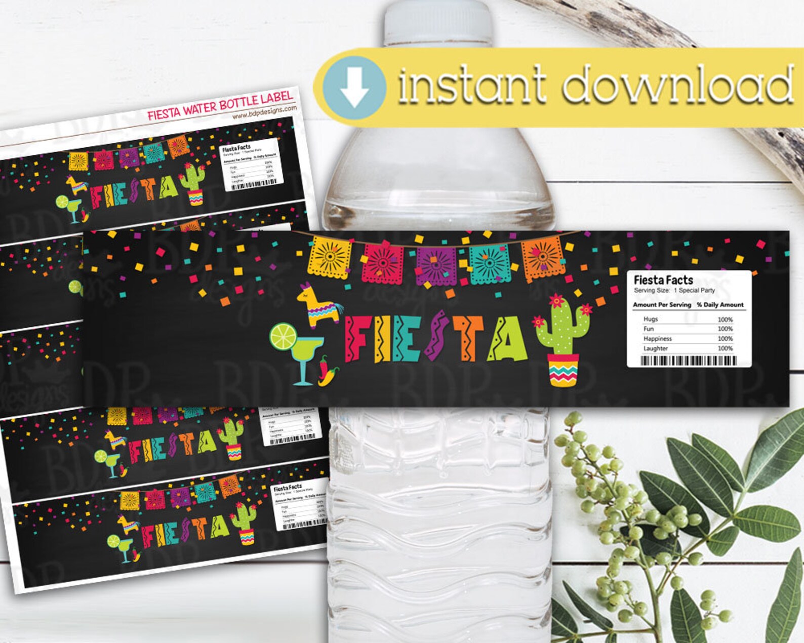 Fiesta Water Bottle Labels: Party Decorations (instant Download) - Etsy