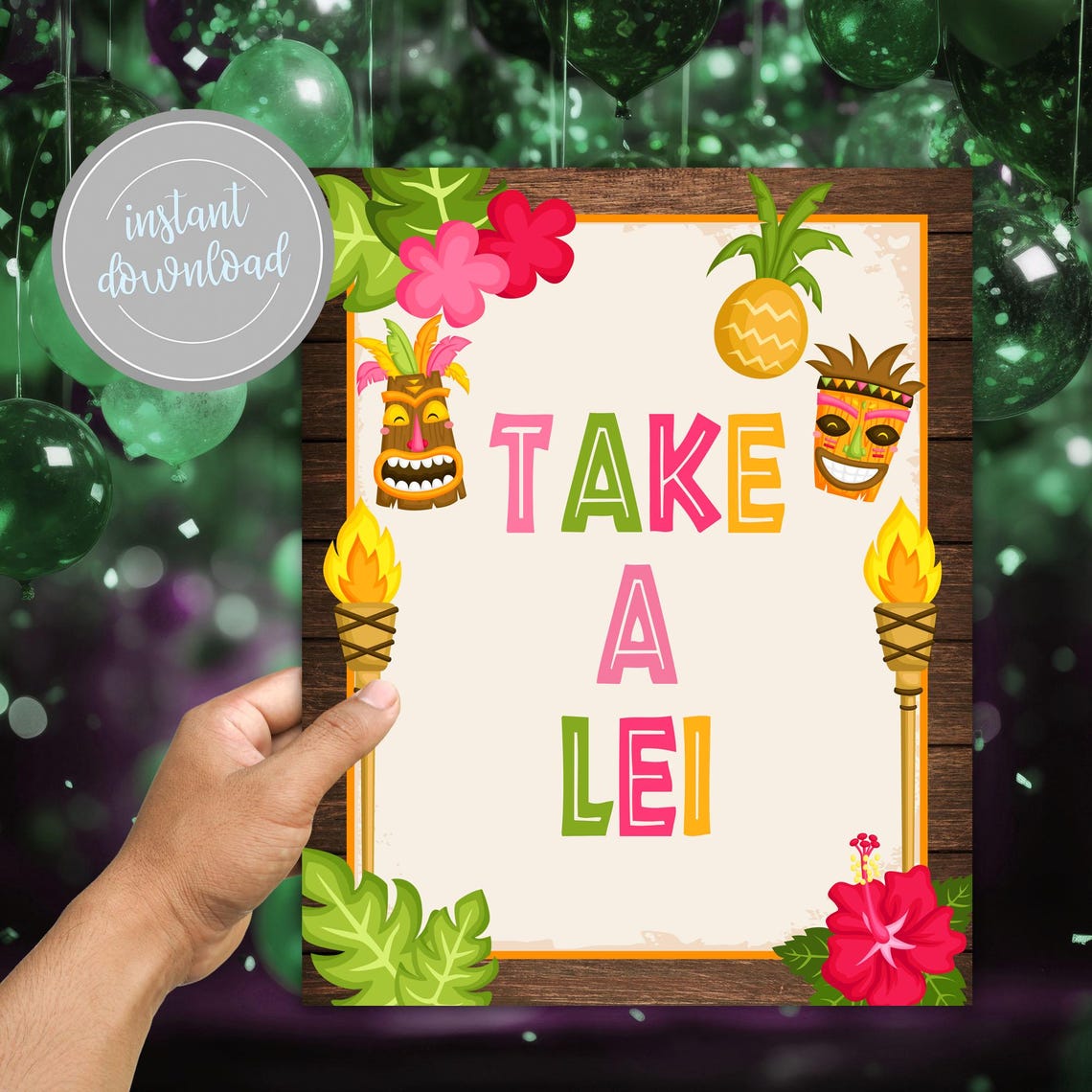Luau Take a Lei Sign: Tropical Hawaiian Party Decor (digital Download ...