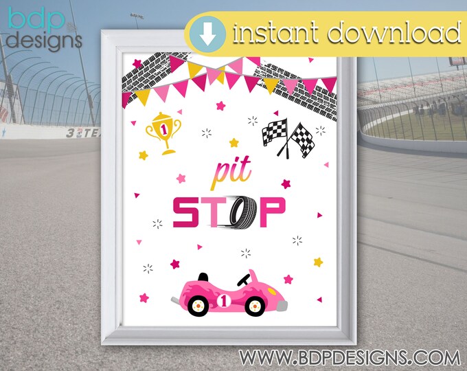 Pit Stop Party Sign, Race Car Birthday Party, Die Cut Party Sign, Pit ...