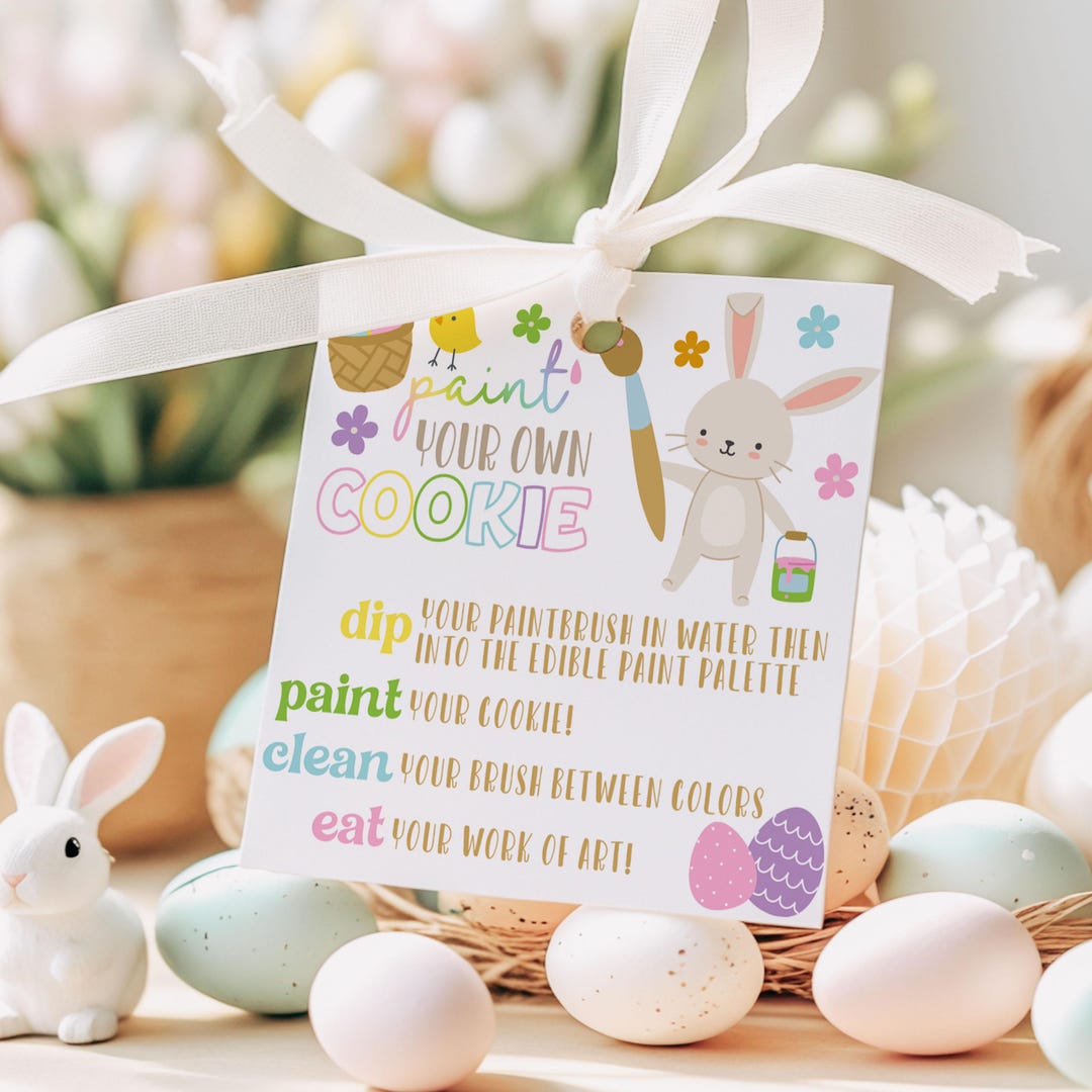 Printable Paint Your Own Easter Cookie Tag, Pastel PYO Easter Bunny Egg ...