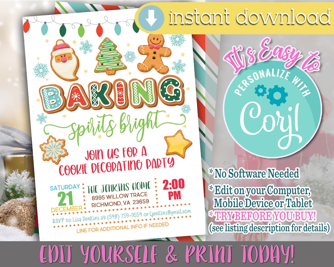 Baking Spirits Bright Invitation, Baking Spirits Bright, Cookie ...
