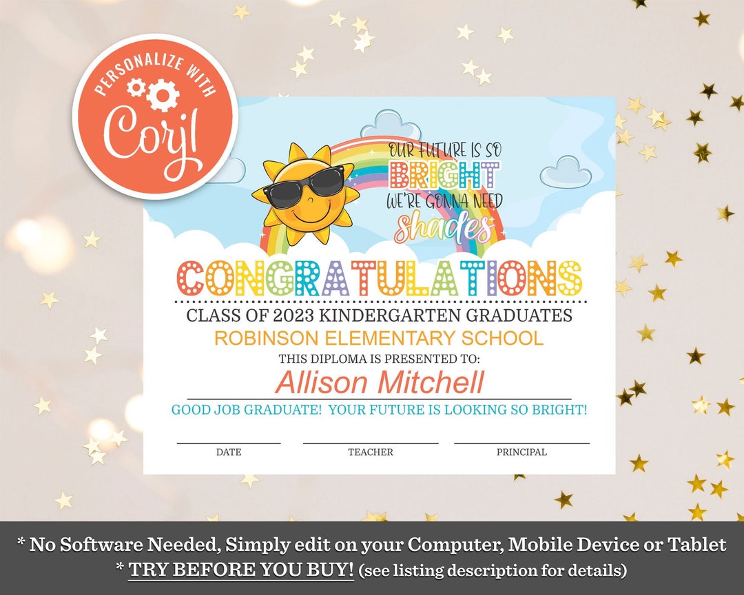 Graduation Diploma Printable Ceremony Certificate, Any Grade ...