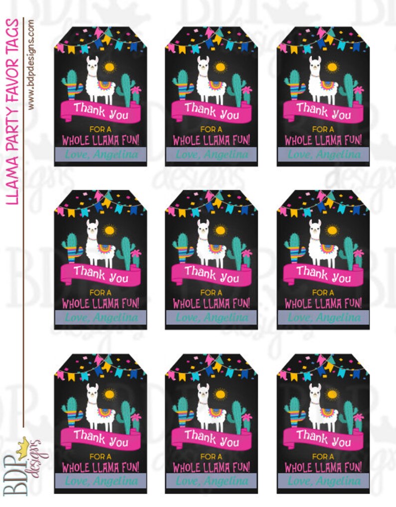 Llama Favor Tags Llama Thank You Tags Llama Birthday Party | Etsy