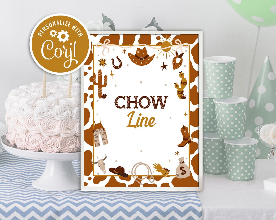 Cowboy Birthday Chow Line My First Rodeo Birthday Party Sign Wild West ...