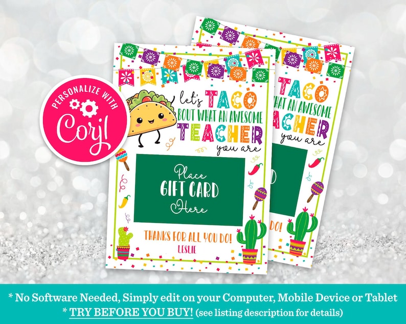 Editable Nacho Teacher Appreciation Gift Tag: Mexican Theme (digital ...