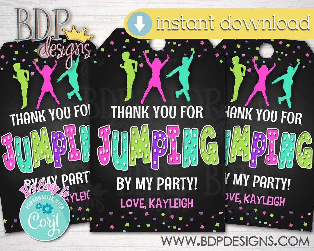 Trampoline Birthday Party Favor Tags: Editable Printable (digital ...