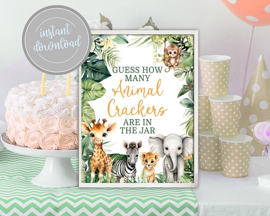 Safari Animals Guess How Many Animal Crackers Sign, Jungle Party ...
