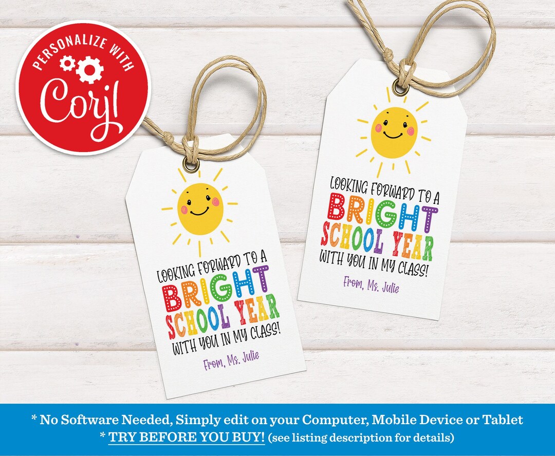 Editable Teacher First Day of School Back to School Sun Treat Favor ...