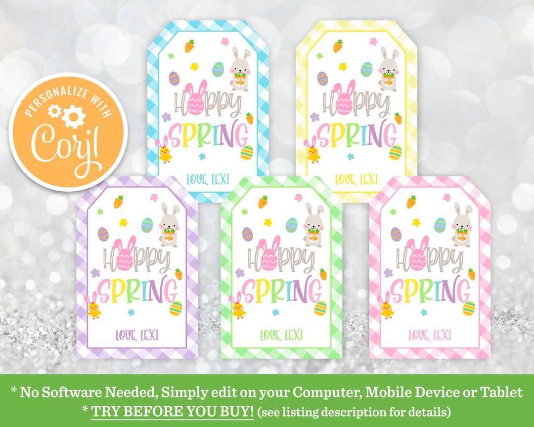 Editable Hoppy Spring Easter Favor Tags (digital Download) - Etsy