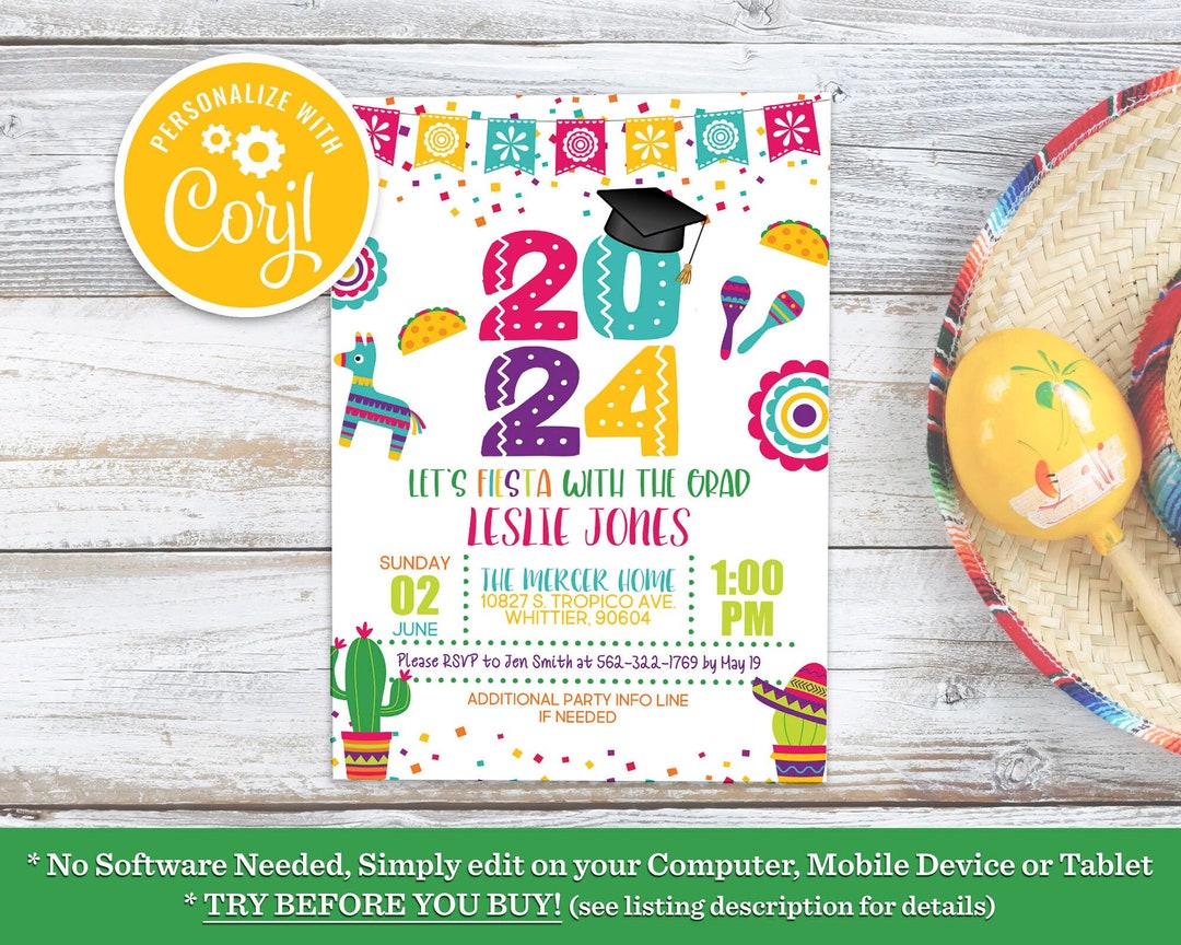 Editable Graduation Party Fiesta Invitation Class of 2024 College ...