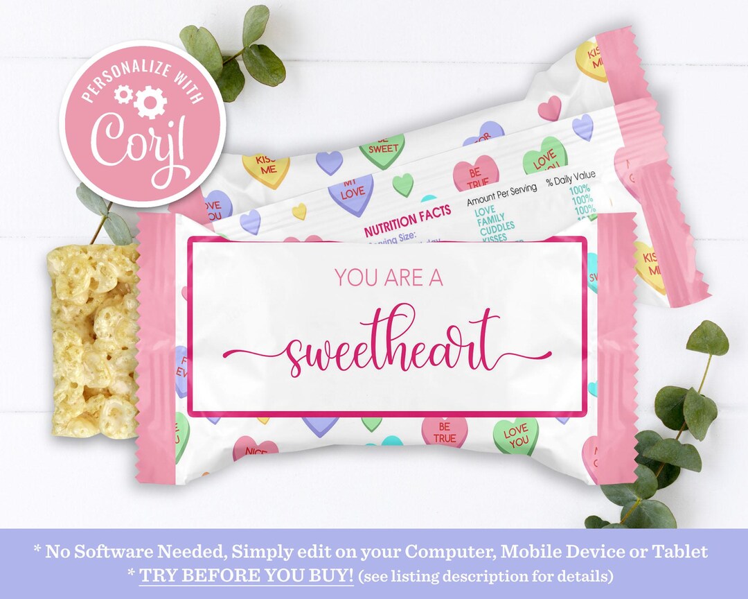 Conversation Hearts Rice Krispie Treat Wrapper: Editable Valentines Day ...