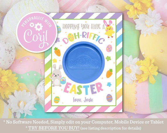 Doh-Riffic Easter Tag, Editable Play Dough Easter Gift Tag Hopping You ...